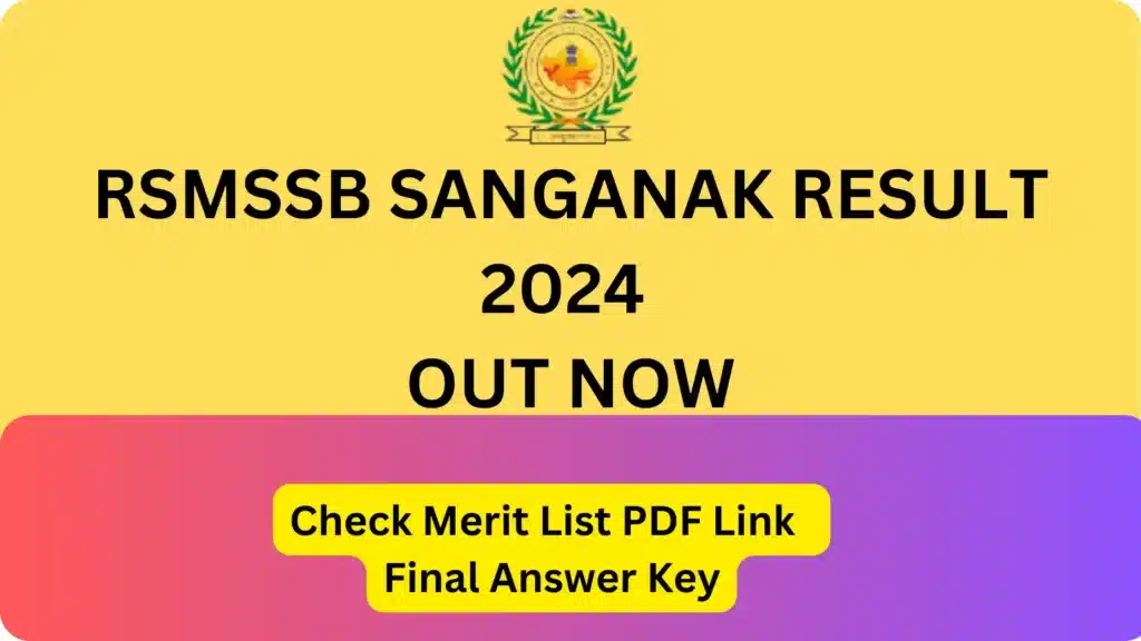 RSMSSB Sanganak Result 2024 Out Check Sanganak 2024 Cut off and Merit List